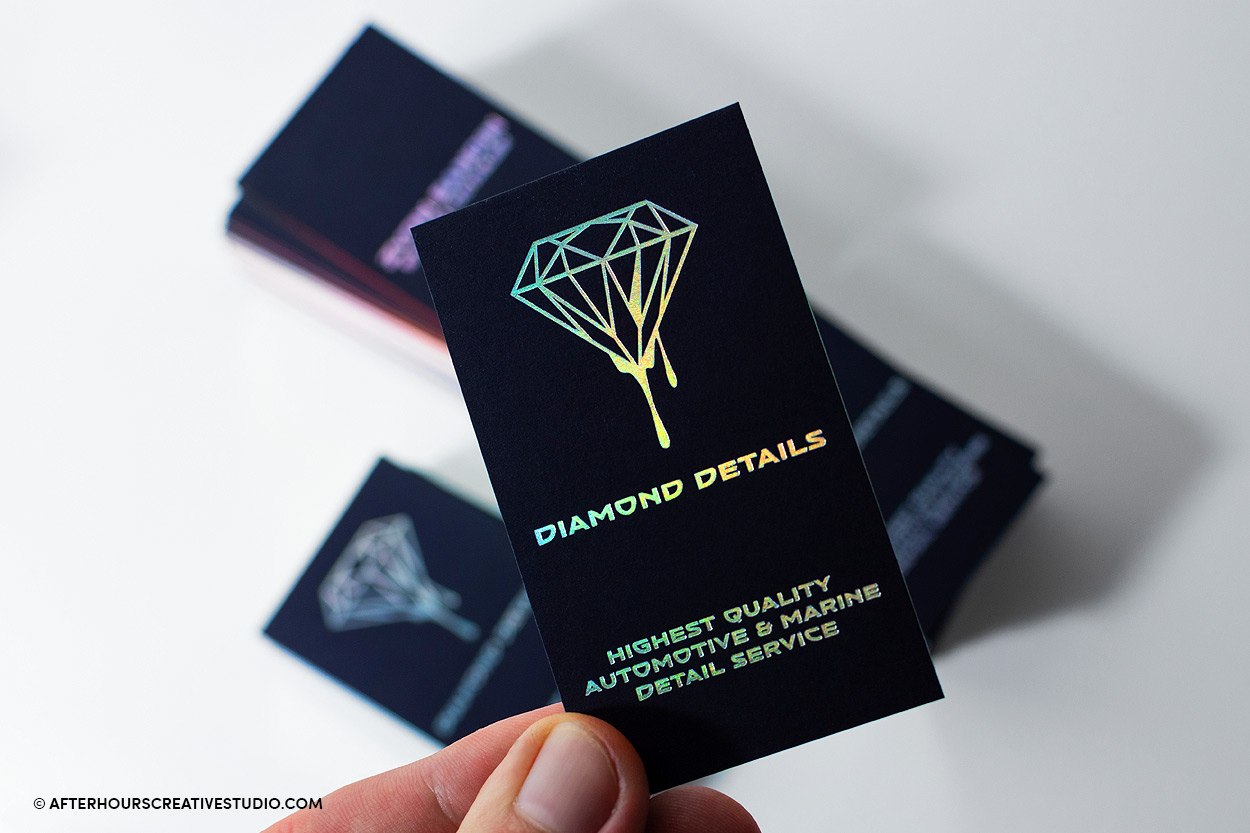Holographic Foil Edge Business Cards with Foil Stamping